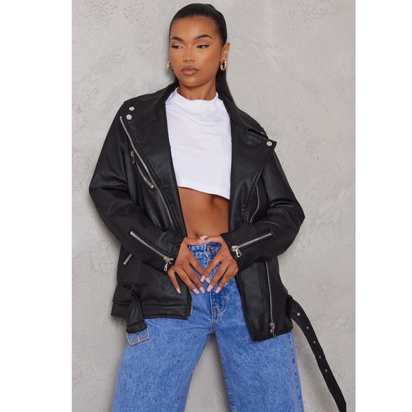 PrettyLittleThing | Jackets & Coats | Plt Black Oversized Faux Leather ...